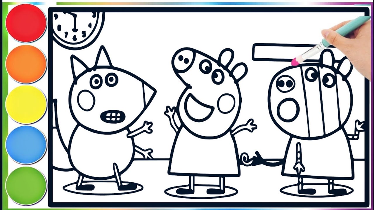 Peppa Pig plays with her friends the fox and the rabbit - Learn to draw ...