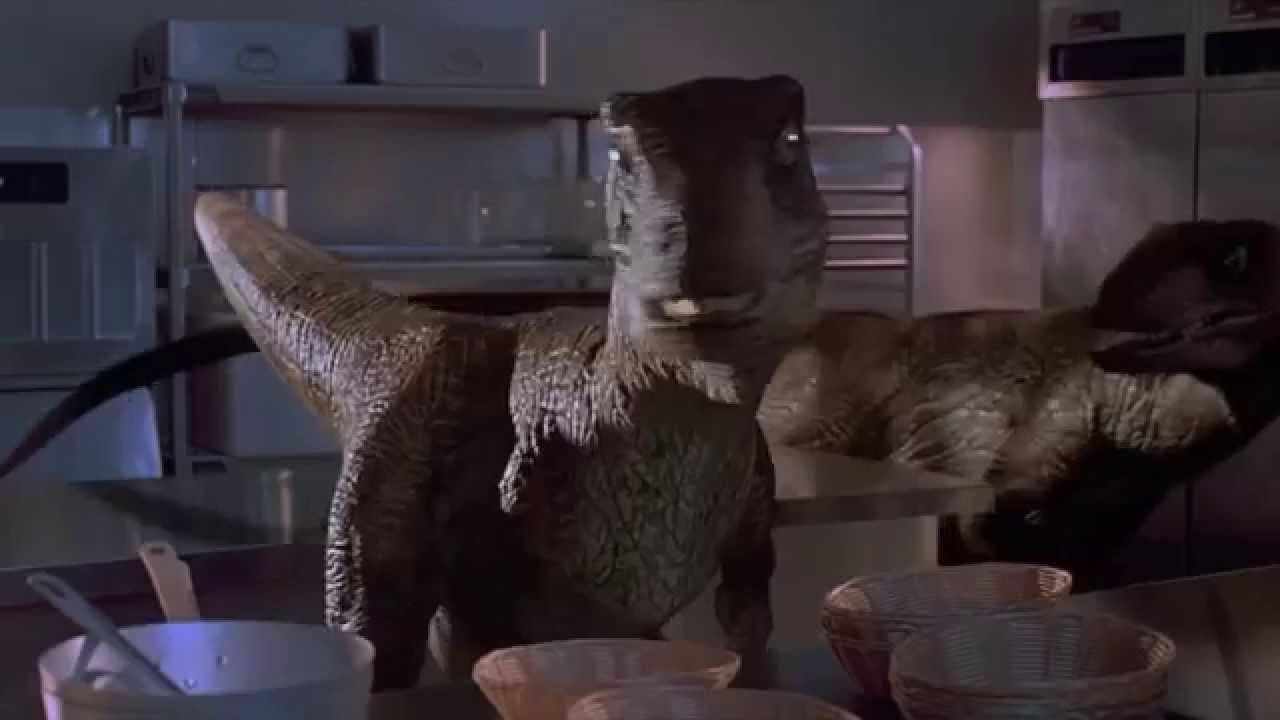 "Raptors in the Kitchen" scene from Jurassic Park (1993) with ...