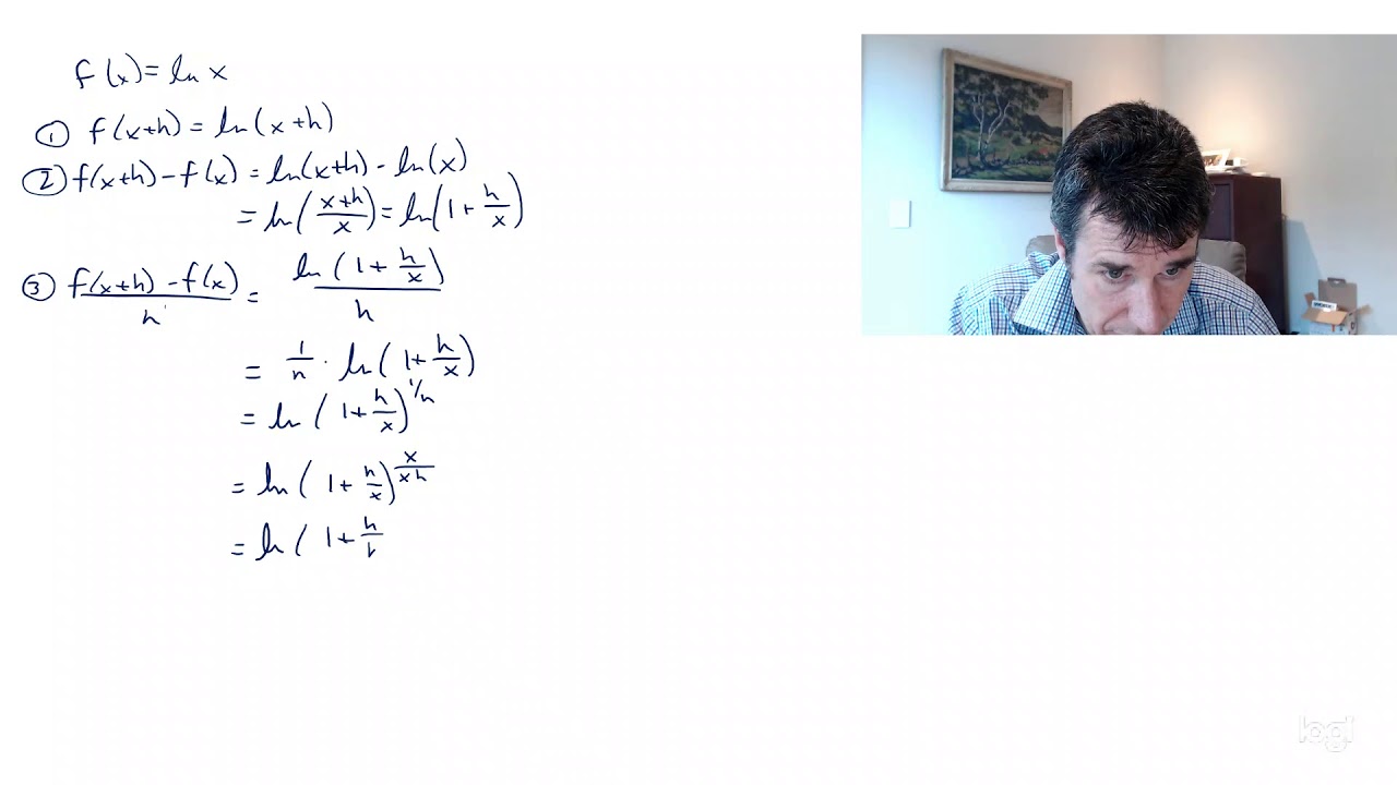Derivative of Natural Log with four step process - YouTube