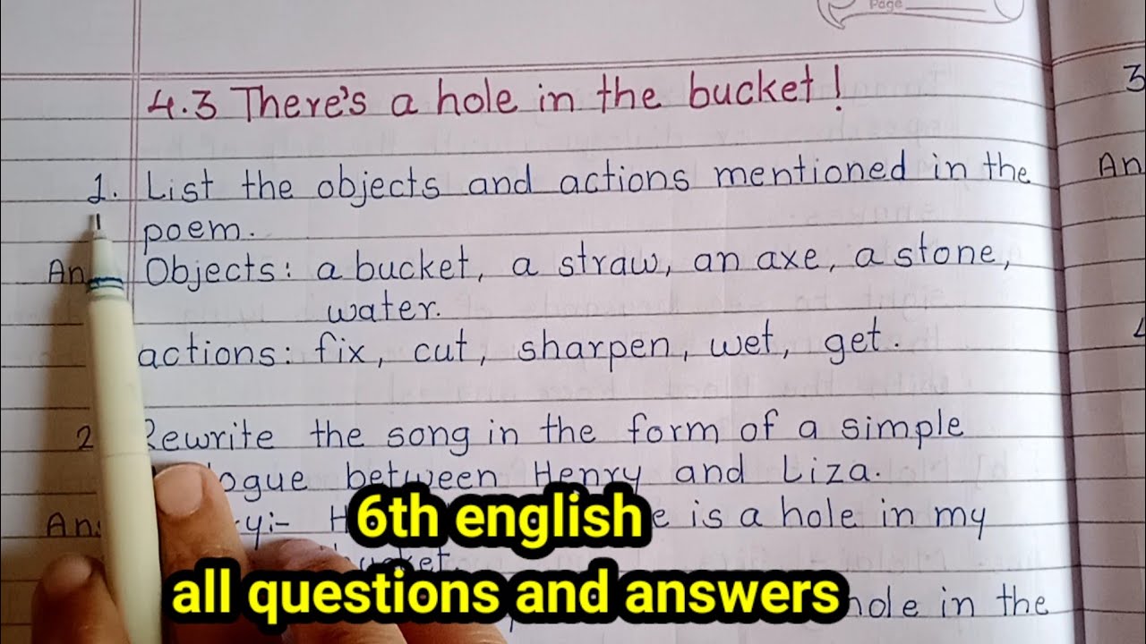 6th english 4.3 There's a hole in the bucket question and answer - YouTube