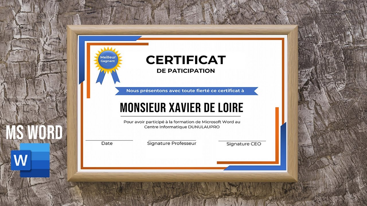 Comment créer un certificat de participation en Ms Word - YouTube