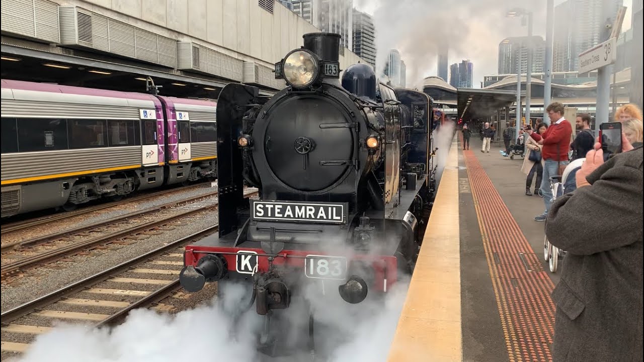 Steamrail VR K183, K190, T364 & T356 Departing Southern Cross Station ...