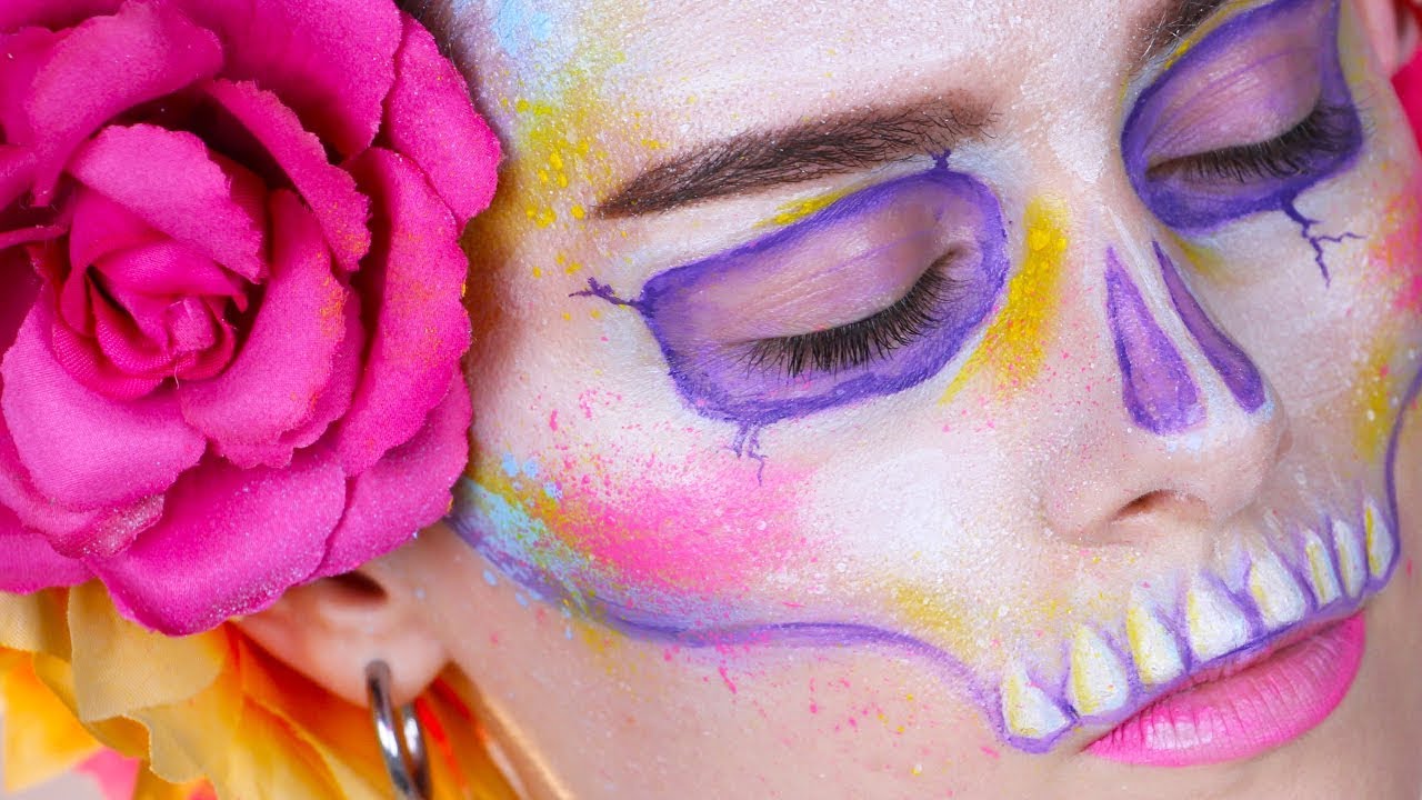 Paint Splatter Skull / Halloween Makeup Tutorial - YouTube