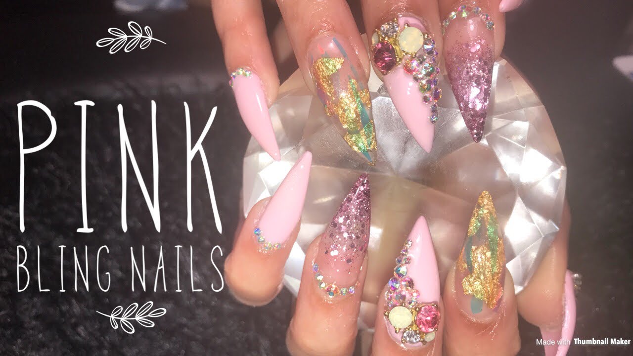 Acrylic Nails Tutorial | Pink Bling Nails - YouTube