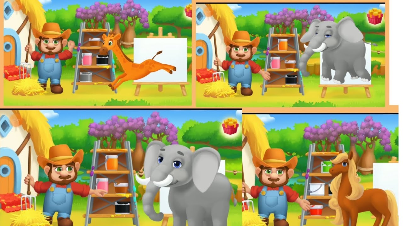 kids cartoon learning animal art and playing animals vedio - YouTube