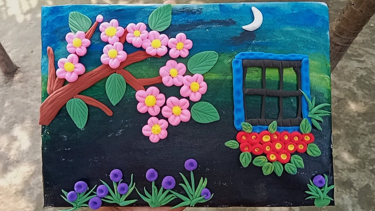 Floral Clay Art🌺Air dry clay || Room decor Wall hanging craft idea 💚 ...