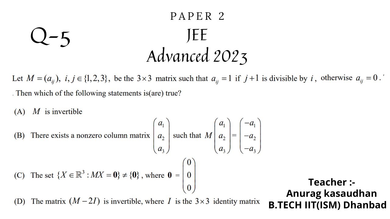 JEE Advanced 2023 Math Paper 2 (Q 5) solution | IIT JEE Maths | # ...