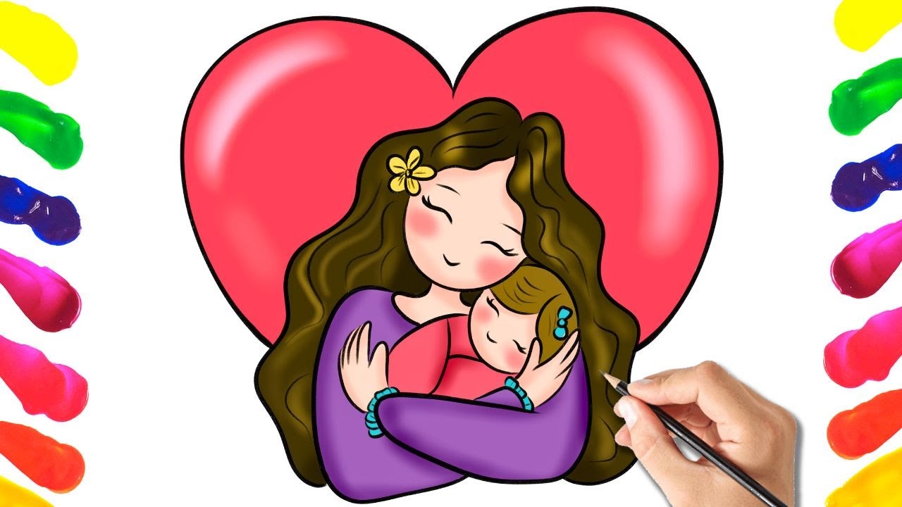How to Draw Cute Mom and Baby Girl Drawing For Kids and Toddlers | Art ...