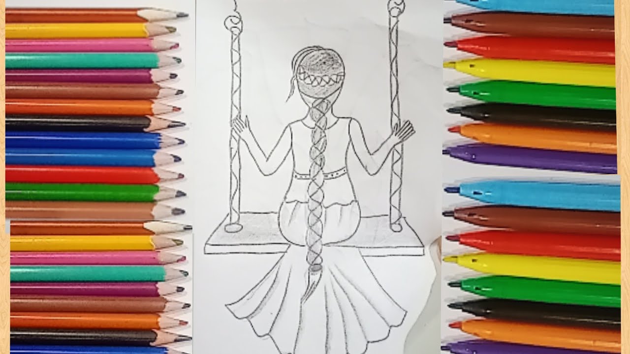 girl on swing drawing/sketch for beginners/girl drawing easy - YouTube