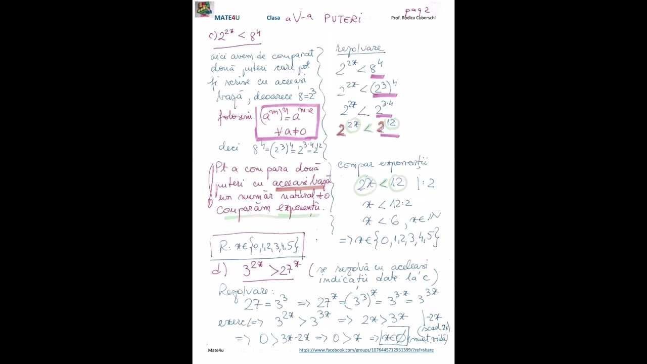 Clasa a V a PUTERI Comparari de puteri ( exercitiu rezolvat) - YouTube