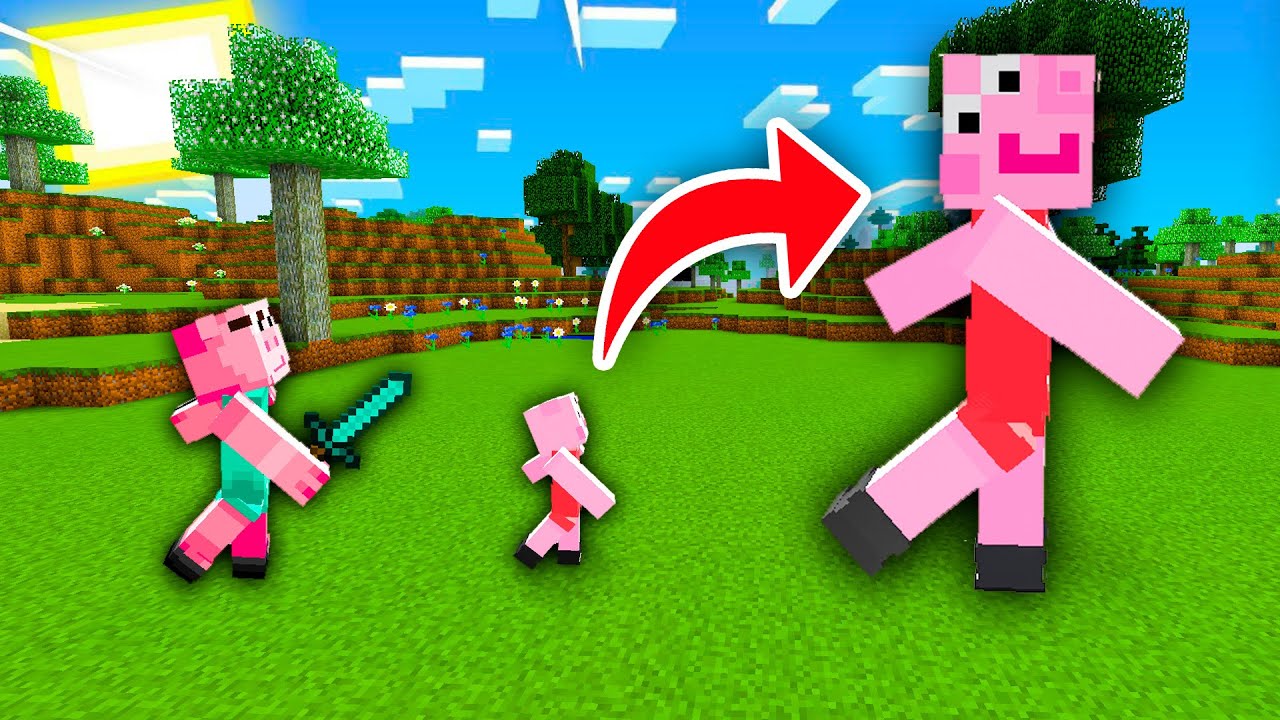 Pequeña y gigante Peppa Pig Speedrunner VS Hunter en Minecraft - YouTube