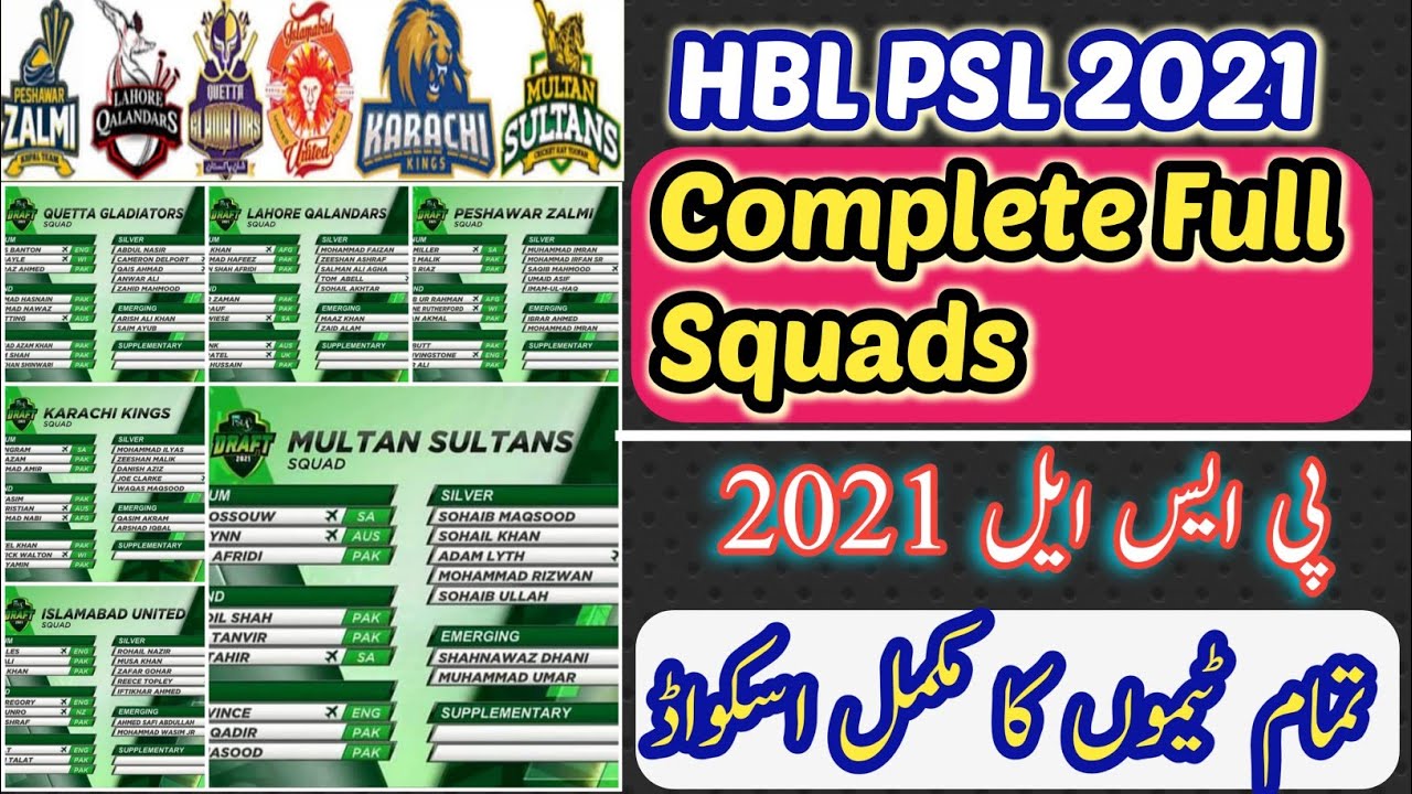 HBL PSL DRAFT 2021 PSL 2021 FULL SQUADS PSL VI COMPLETE SQUADS #NAJINFO ...