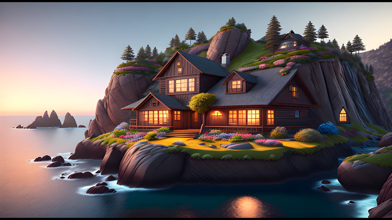 Minecraft Cozy Cliffside House Study Sleep Relax slowed down C148 music ...