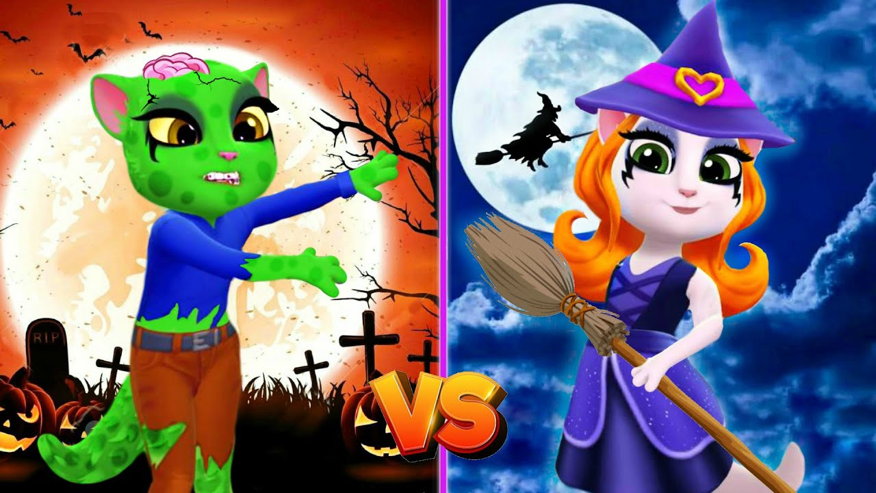 ZOMBIE vs WITCH // My Talking Angela 2 //Halloween - YouTube