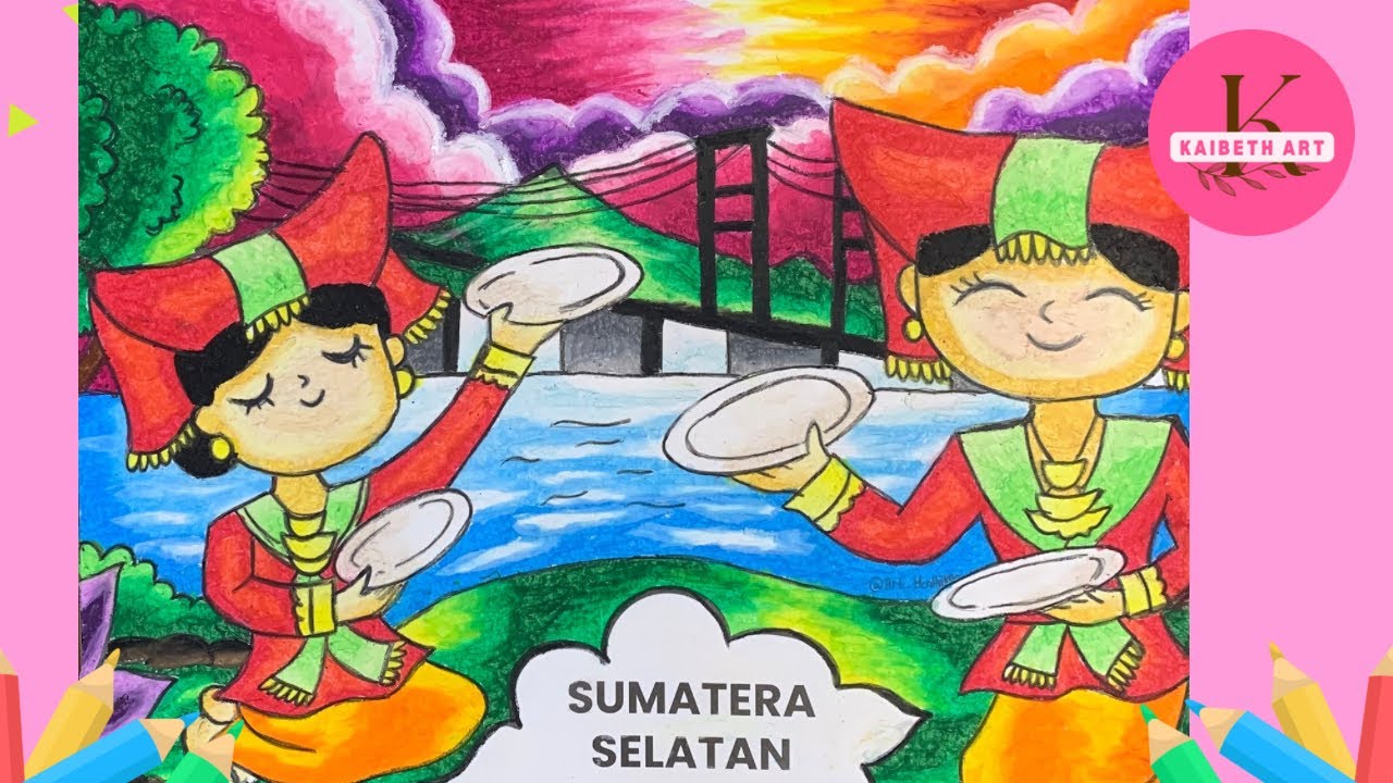 Cara Mewarnai Gradasi Gambar Tema Sumatera Selatan dengan Crayon Oil ...
