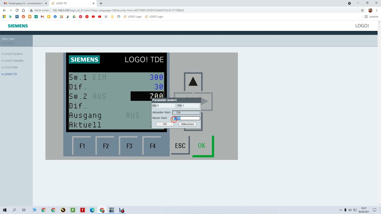 97 Siemens Logo, zwei Sollwerte schalten und über TD/ TDE am Display ...
