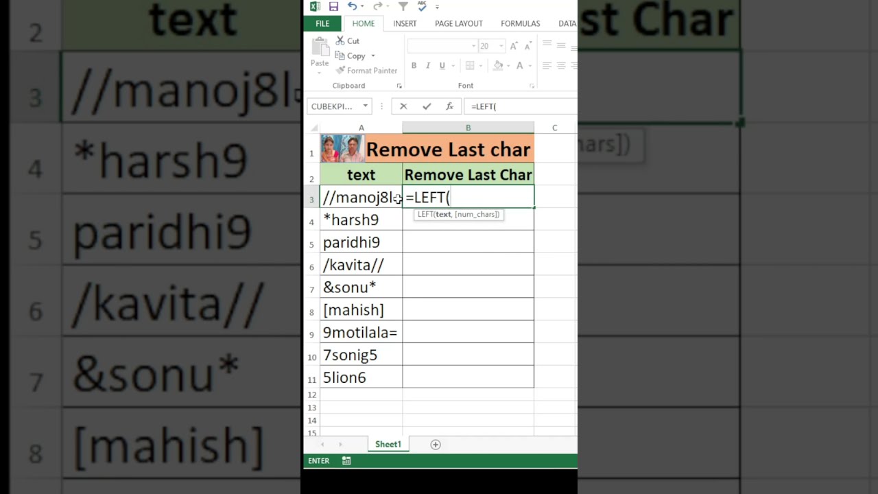 Remove Last Character In Excel shorts excel YouTube Remove Last Character In Excel shorts excel YouTube