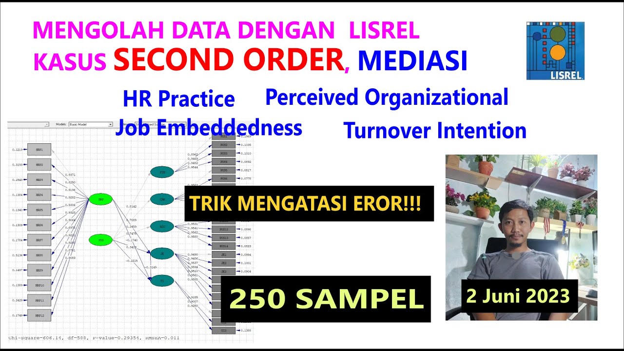 OLAH DATA LISREL, KASUS SECOND ORDER, MEDIASI, 250 SAMPEL, 2 JUNI 2023 ...