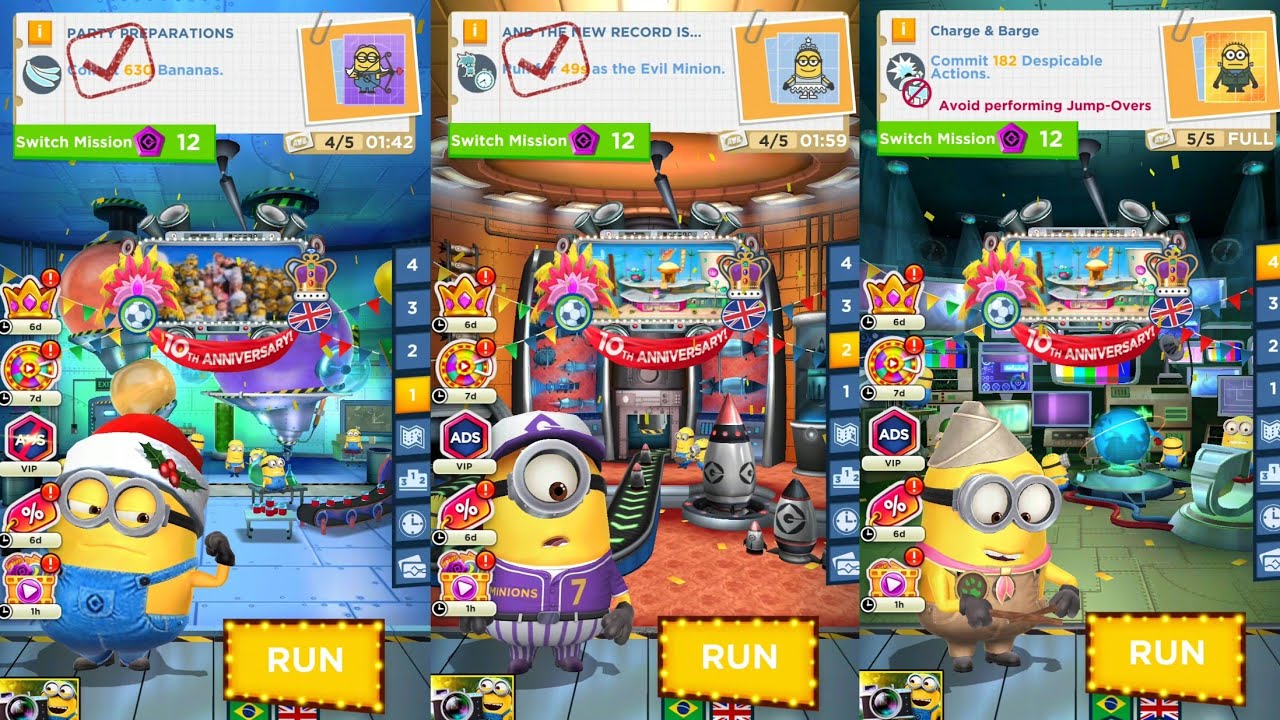 Minion Rush Santa Jerry and Shortstop Stuart and Scout minions run at ...