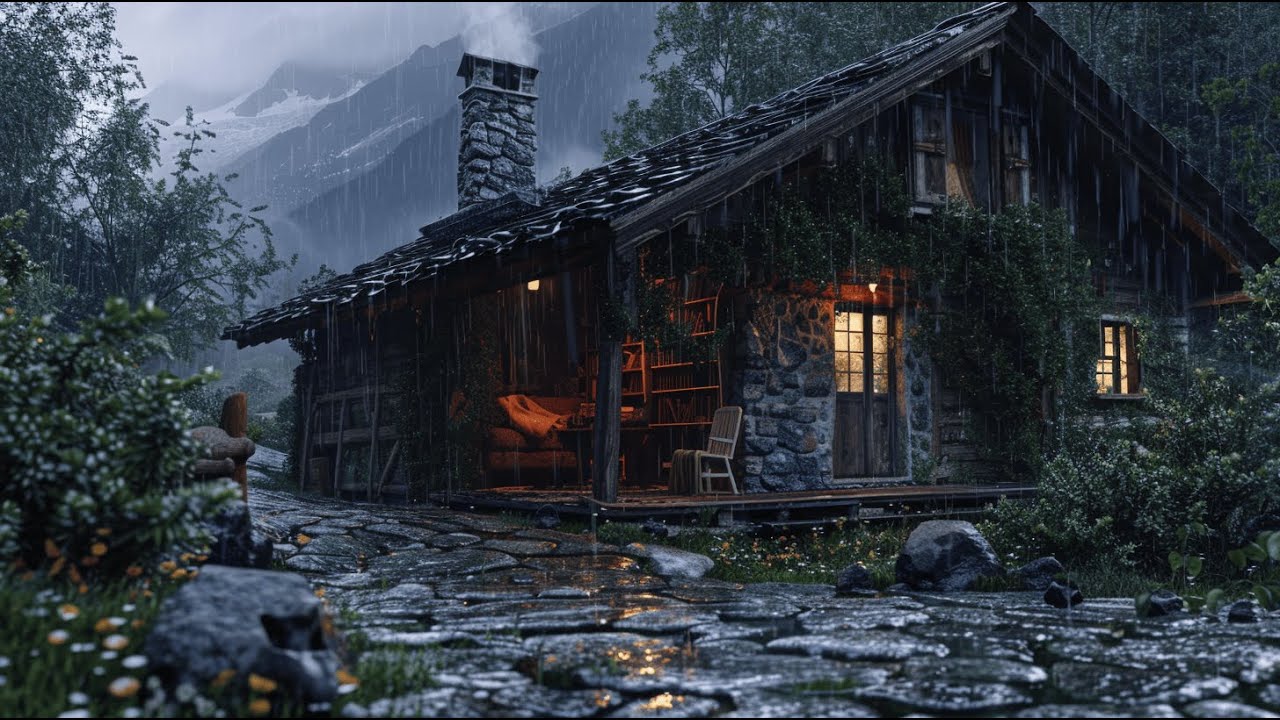 Heavy Rain and Distant Thunder for Sleep | Cozy Mountain Cabin Ambience ...