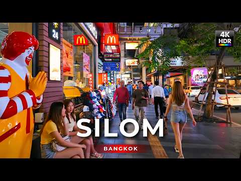 【4K HDR】Bangkok Silom Area 🇹🇭 Nightlife and Business Hub