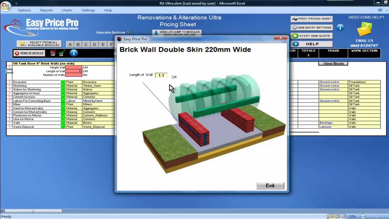 Oil Tank Base 9" Brick Walls (on Slab) Estimating Module - YouTube