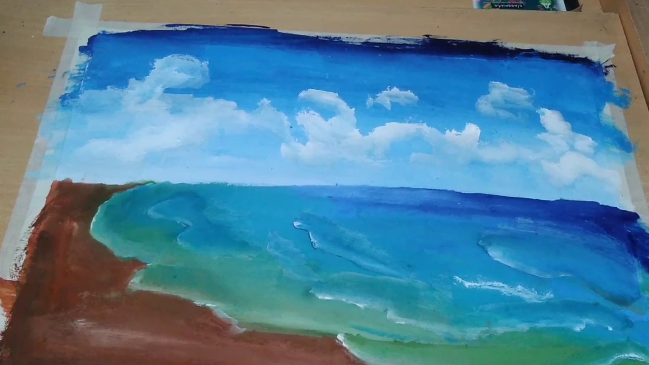 How to paint beach landscape step by step posted colour painting - YouTube