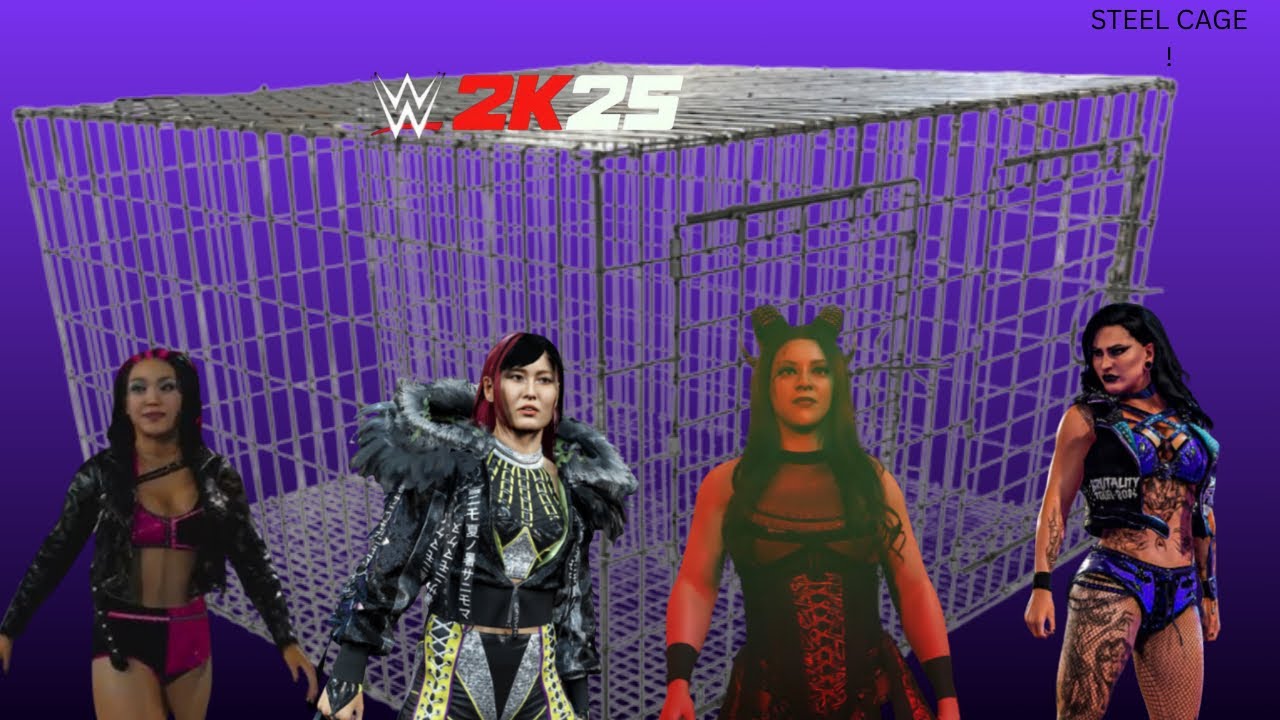 WWE 2K25 Cage Match: Rhea Ripley vs Roxanne Perez vs Stephanie Vaquer ...
