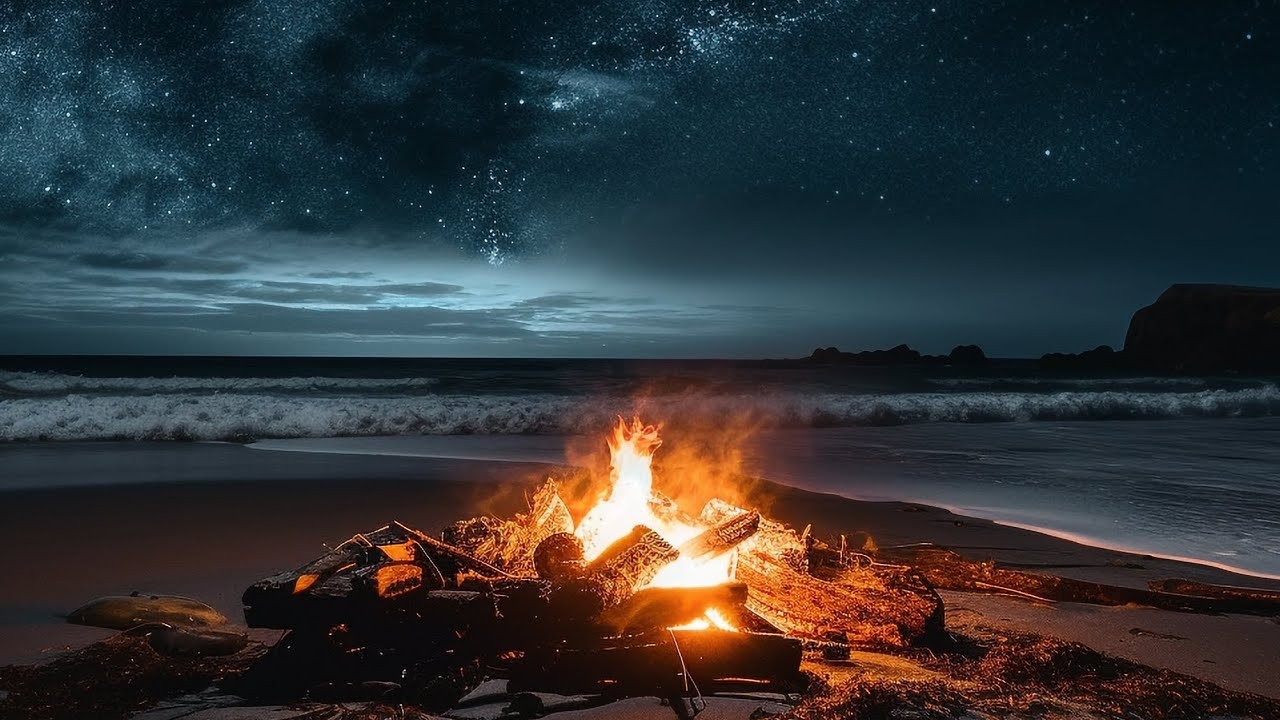 "15 minute and you fall sleep"😴(wood fire -calm wave -white noise)relax ...
