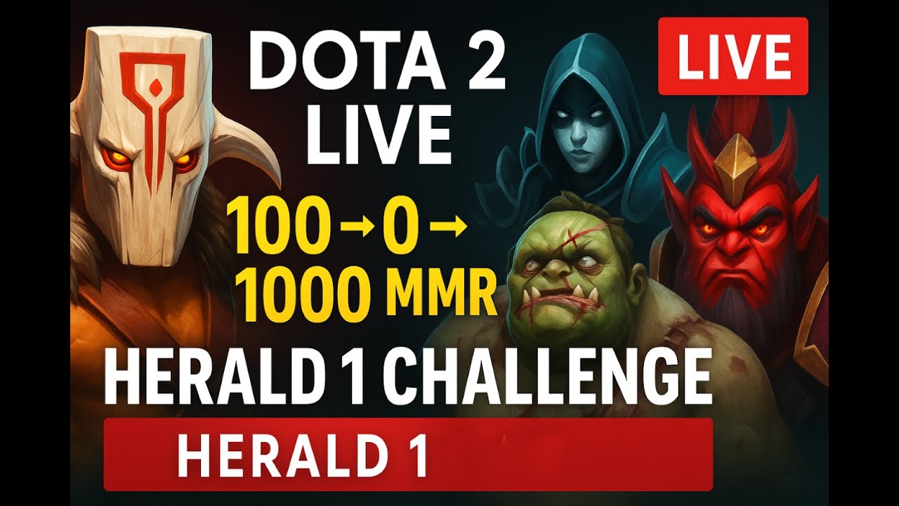 Dota 2 Herald 1 LIVE | 100 MMR to 0 MMR → 1000 MMR Challenge | Raw ...