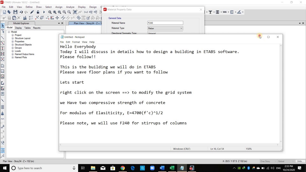 How to define the grid system, materials, and cross-sections in ETABS ...