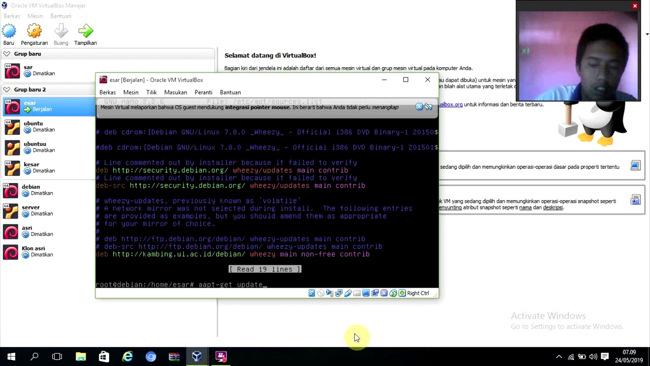 tutorial menginstal SSH di debian linux menggunakan virtual box - YouTube