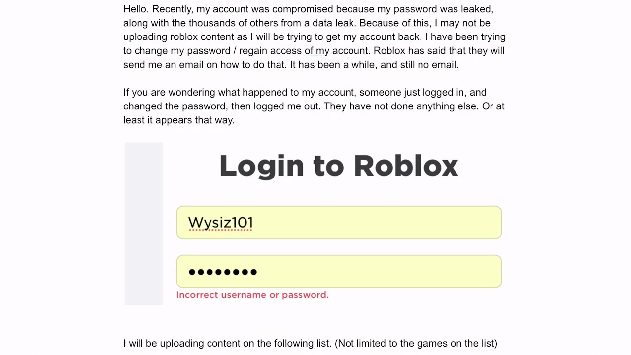 My roblox account is currently compromised. - YouTube