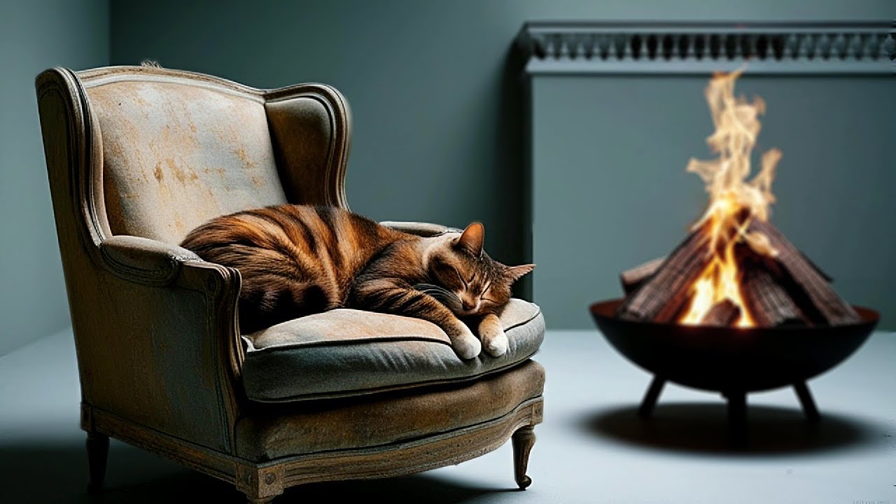 Cat Purring and Cozy Fireplace Sounds | Sleep Like a Baby with Ultimate ...