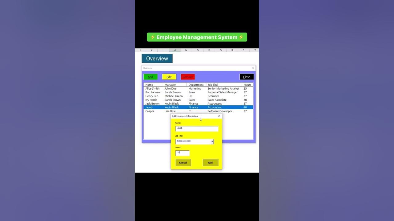 Employee Management System Shortsvideo Excelvba Youtube