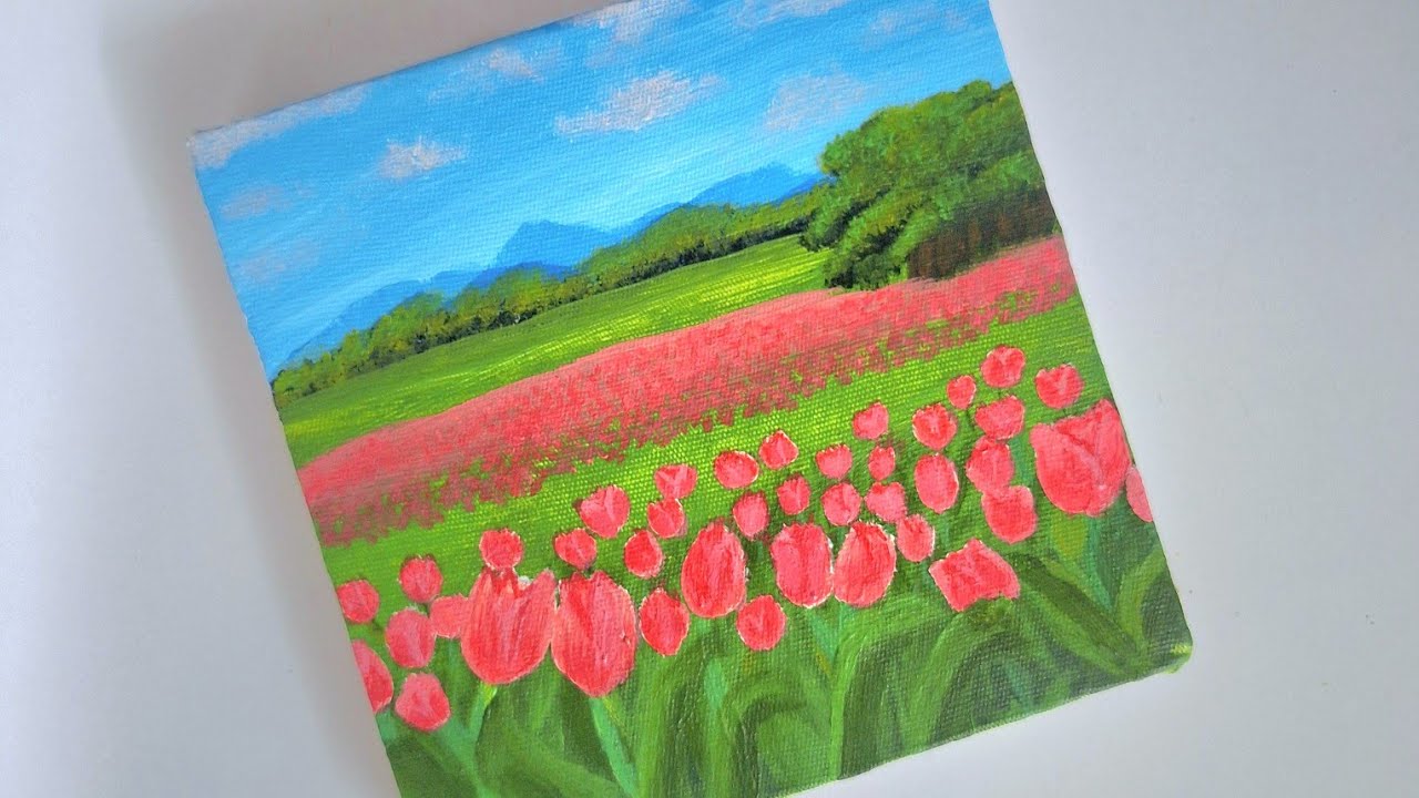 Acrylic tulip flowers/Easiest way to draw tulip flowers/pink Tulips ...