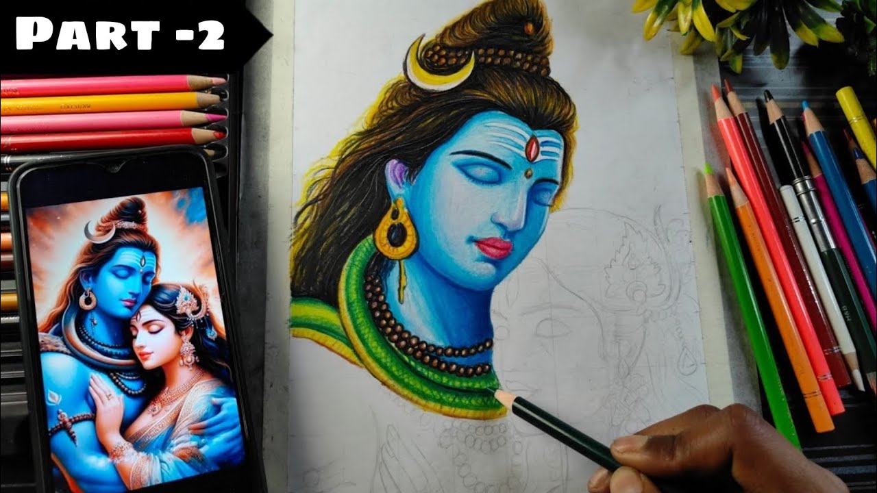 Draw With Me- Lord Shiva & Mata Parvati Drawing with colour pencil ...