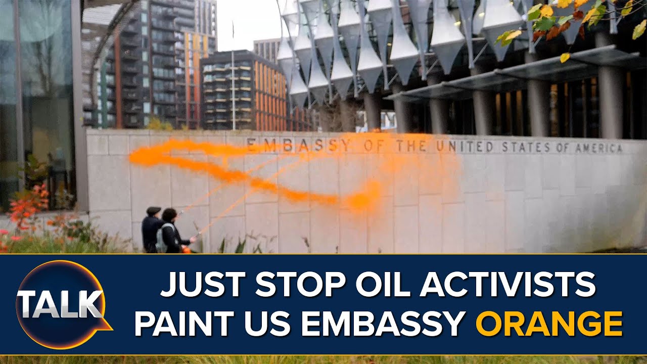Just Stop Oil Activists Paint US Embassy In London Orange After Trump ...