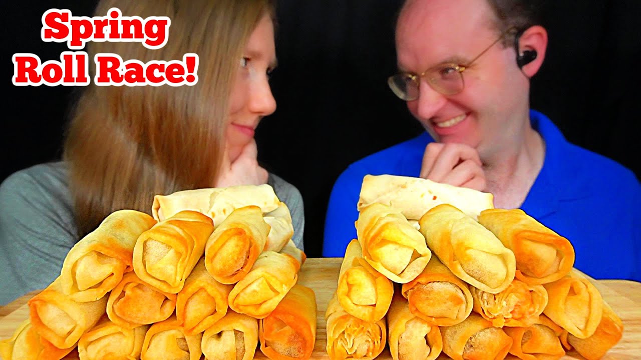 ASMR SPRING ROLLS RACE MUKBANG (No Talking) EATING SOUNDS - YouTube