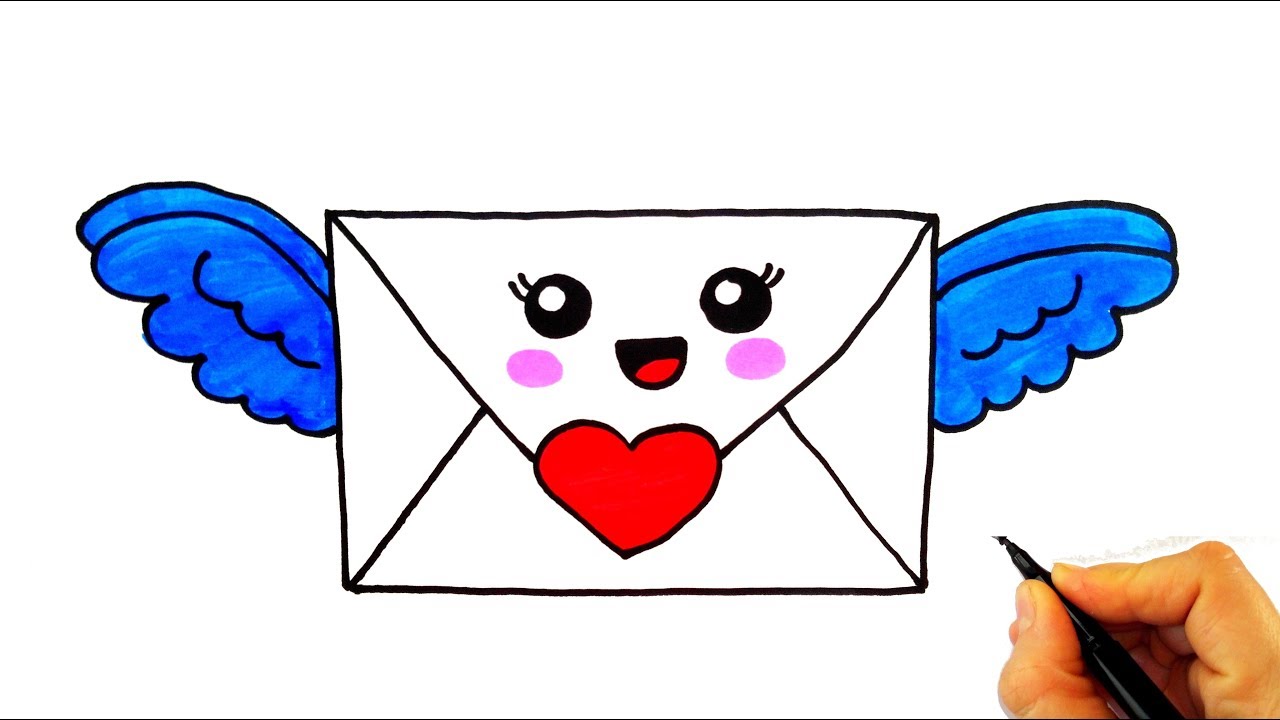 Mektup Zarfı Çizimi 💌 Kanatlı Kalpli Mektup Nasıl Çizilir? - How To ...