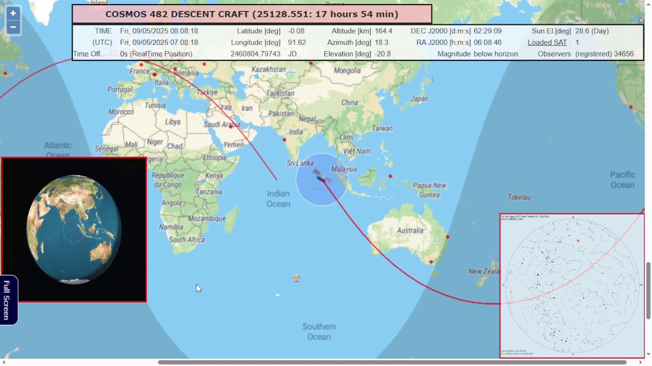 Kosmos 482 Reentry Realtime Tracking | Soviet Venus Probe Falling to ...