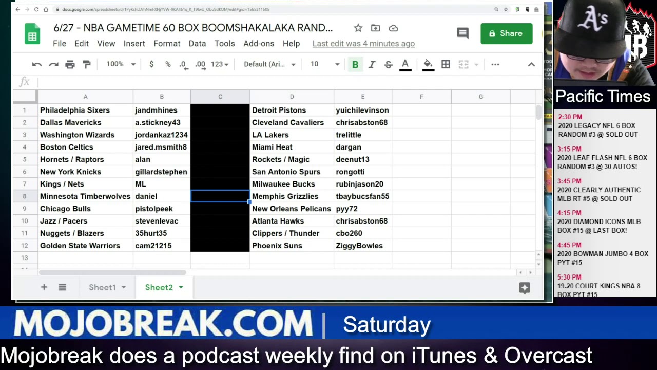 Draw Results - NBA Gametime 60 Box Boomshakalaka Mixer RT - 06.27.20 ...