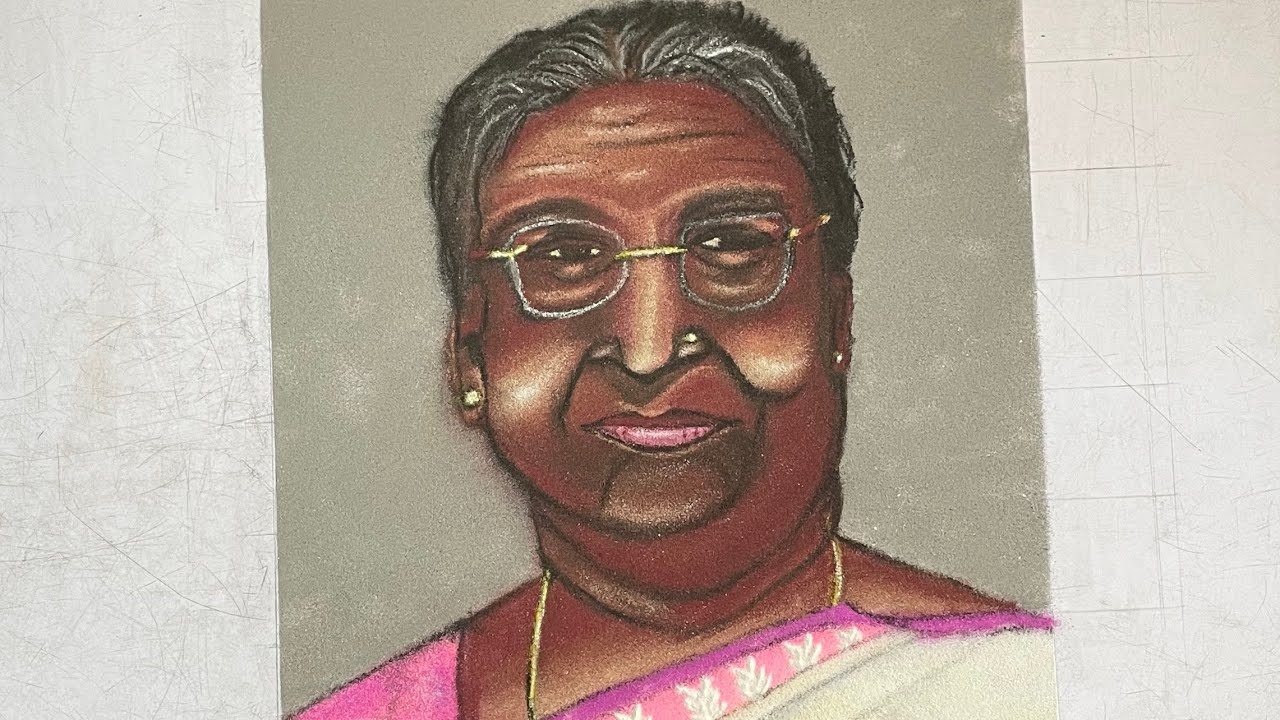 Women's day special Draupadi murmu portrait rangoli द्रौपदी मुर्मू ...