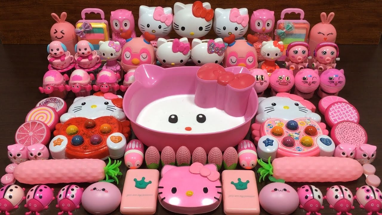 PINK HELLO KITTY SLIME | Mixing Random Things into Slime | Satisfying ...