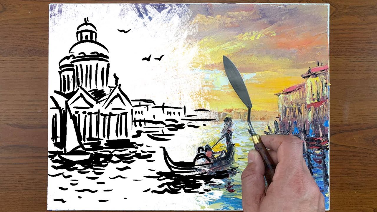 How to Draw Sunset Scenery | Easy Acrylic Time Laps Painting - YouTube