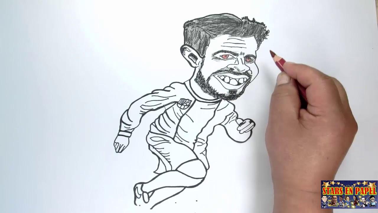 CARICATURA Y DIBUJO DE GERARD PIQUE DE FC BARCELONA Y ESPAÑA - YouTube