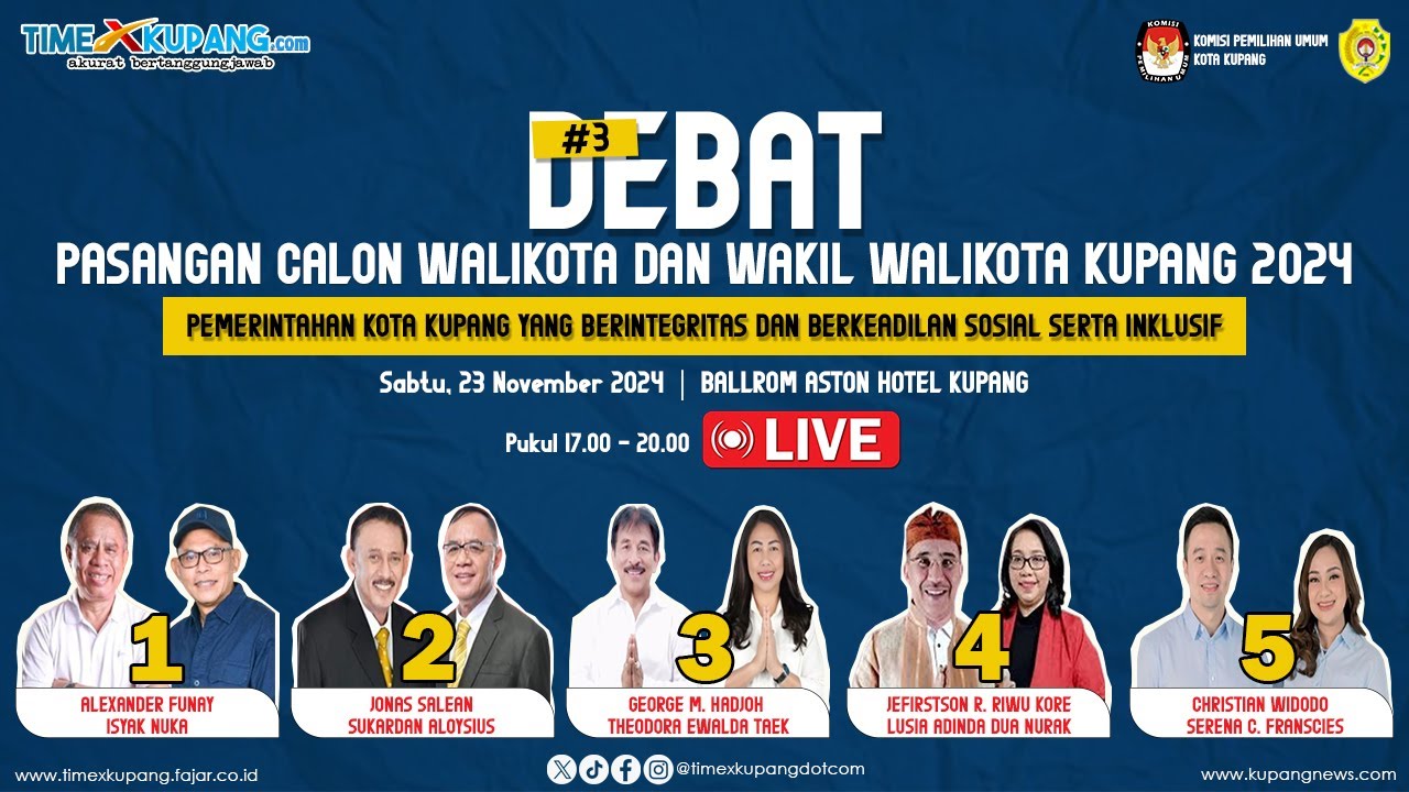 🔴[LIVE] Debat Ketiga Calon Walikota & Wakil Walikota Kupang 2024 - YouTube