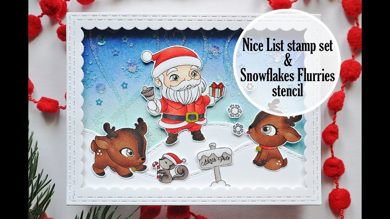 Nice List stamp set + Snowflakes Flurries stencil - YouTube