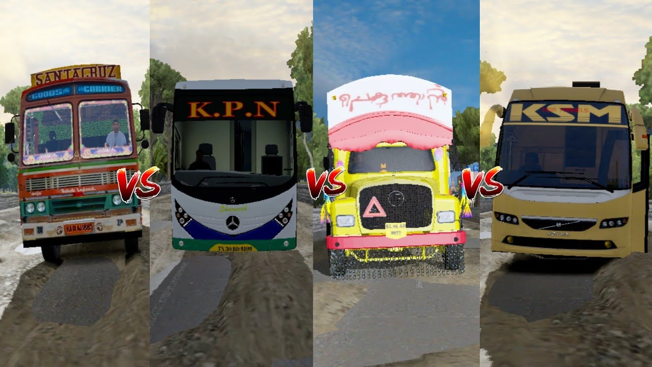 Indian Vehicle in Muddy Road (Volvo Bus,DreamZ Bus,Ashok Leyland,TATA ...