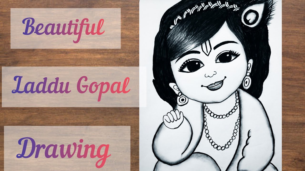 How to draw beautiful laddu Gopal pencil shading sketch|| little ...